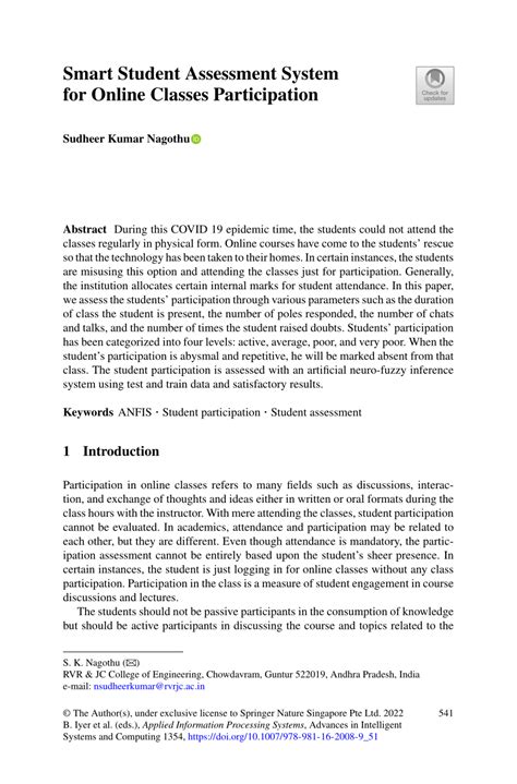 Pdf Smart Student Assessment System For Online Classes Participation