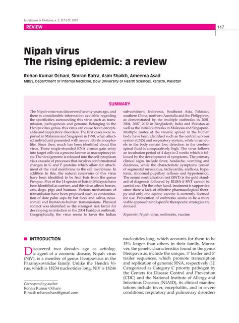 Pdf Nipah Virus The Rising Epidemic A Review