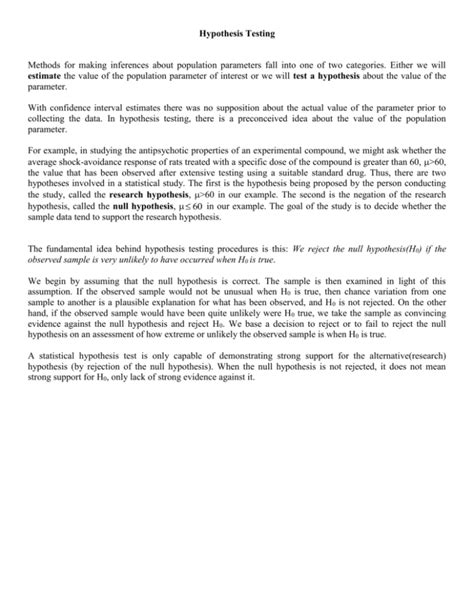 Hypothesis Test For A Population Mean