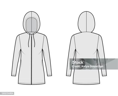 지퍼 업 후드 드레스 긴 소매 미니 길이 오버 사이즈 바디 연필 충만과 기술 패션 일러스트 플랫 0명에 대한 스톡 벡터 아트 및 기타 이미지 Istock