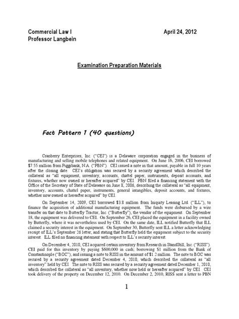 fact patterns 2 pdf credit finance security interest