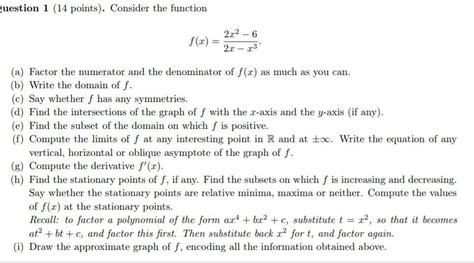 Answered Question 1 14 Points Consider The Function F X 2x 6 2x R3 A