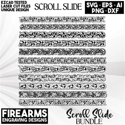 Scroll Work Slide Pattern Bundle Vector Gun Scroll Designs Firearms Scroll Svg Simple Gun