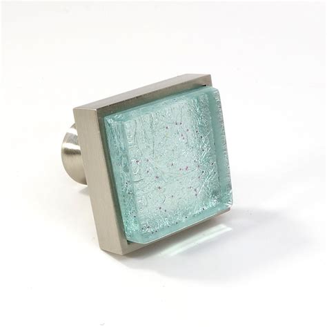 Crystal Glass Brushed Nickel Square Knob Modern Cabinet Kitchen Closet