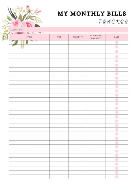 Bill Tracker Monthly Bill Tracker Bill Organizer With Monthly