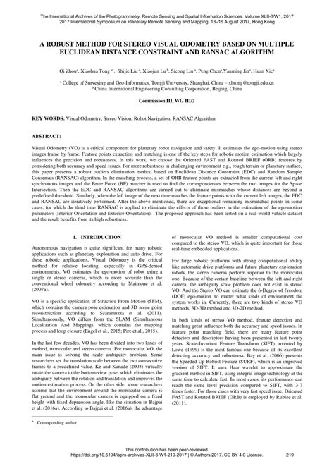 Download Pdf A Robust Method For Stereo Visual Odometry Based On