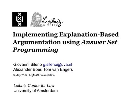 [ppt] implementing explanation based argumentation using answer set