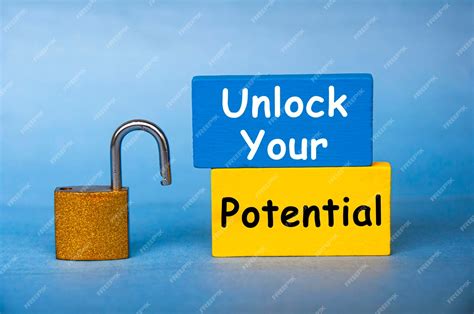 Premium Photo Unlock Your Potential Text Wooden Blocks With Padlock On Blue Background