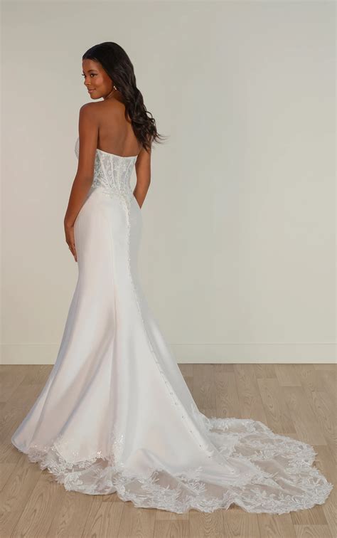 Strapless Fit And Flare Wedding Dress With Lace And Mikado
