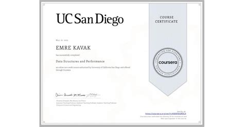 Completion Certificate For Data Structures And Performance Emre Kavak