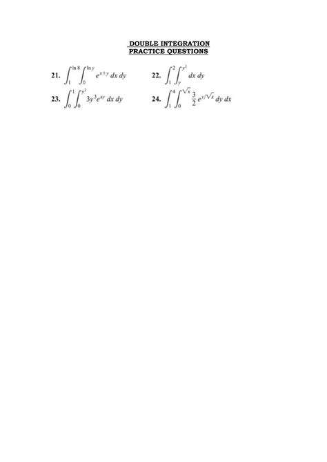 Solution Double Integration Practice Questions Applied Calculas And