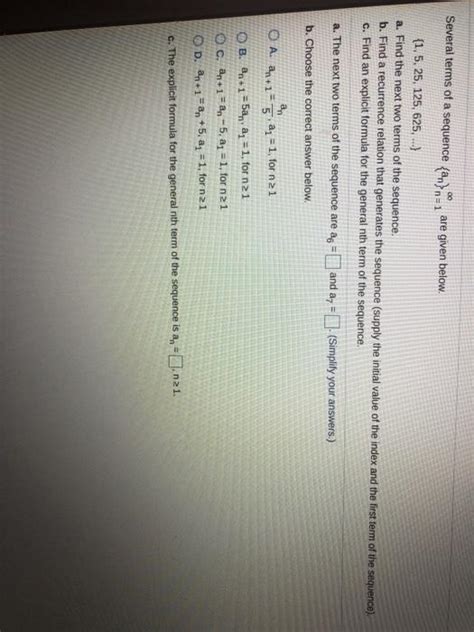 Solved Several Terms Of A Sequence Ann N Are Given Below Chegg Com