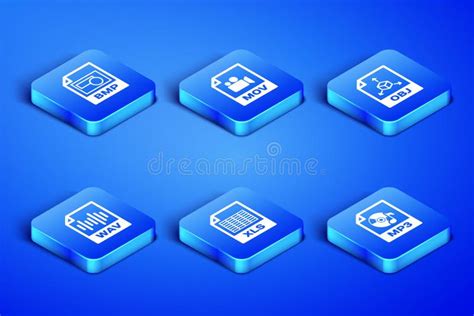 Set Mp3 File Document Bmp Xls Wav Mov And Obj Icon Vector Stock
