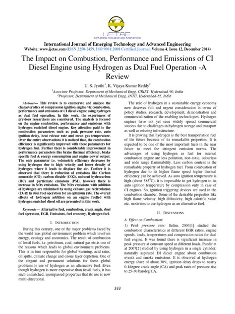 The Impact On Combustion Performance And Emissions Of Ci Diesel Engine Using Hydrogen As Dual