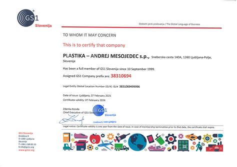 Gs1 Certificate Plastika Mesojedec Stratum