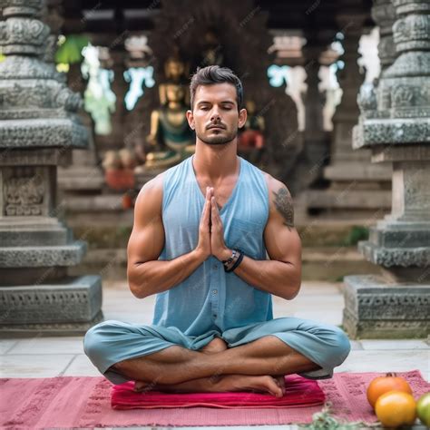 Premium Ai Image Indian Male Thirties Doing Yoga In A Temple Background