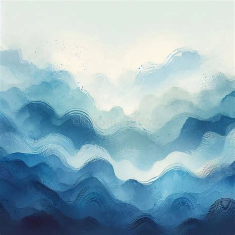 Abstract Depiction Of Ocean Waves In Shades Of Blue And White With Intricate Line Patterns