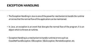 Exception Handling In Java About The Java Exceptions And The All
