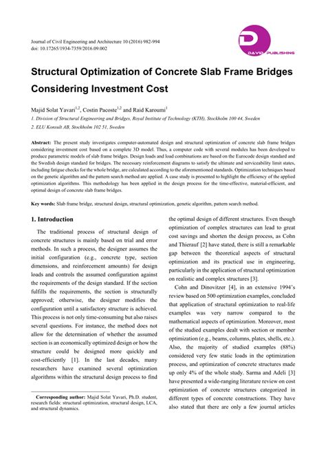 Pdf Structural Optimization Of Concrete Slab Frame Bridges Considering Investment Cost