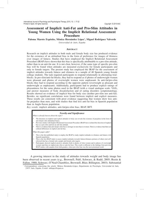 Pdf Assessment Of Implicit Anti Fat And Pro Slim Attitudes In Young