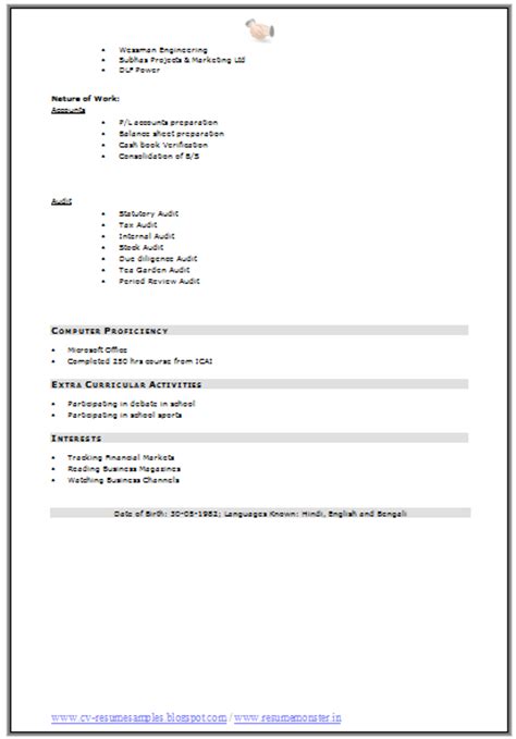 Over 10000 Cv And Resume Samples With Free Download Fresher Ca Resume
