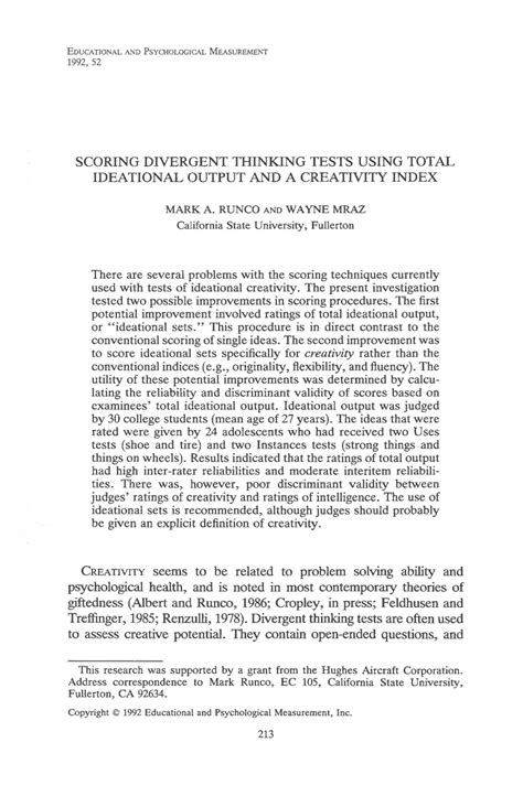 pdf scoring divergent thinking tests using total ideational output