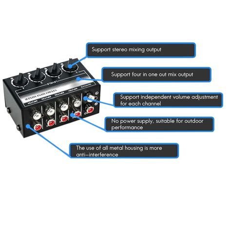 4 Channel Stereo Audio Mixer Support RCA Input And Vicedeal