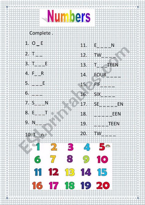 Numbers ESL Worksheet By Elenamgm