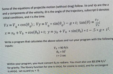 Solved Some Of The Equations Of Projectile Motion Without Chegg