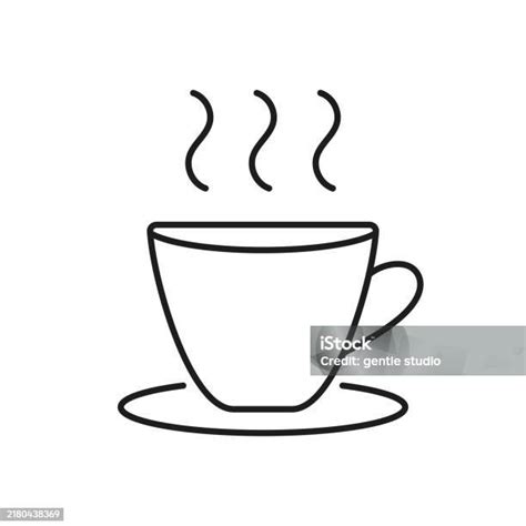 찜 컵 접시 라인 아이콘 아이콘 뜨거운 음료 커피 또는 차 윤곽선 기호 접시와 함께 따뜻한 음료 편집 가능한 획 고립된 벡터 삽화 마실 것에 대한 스톡 벡터 아트 및 기타