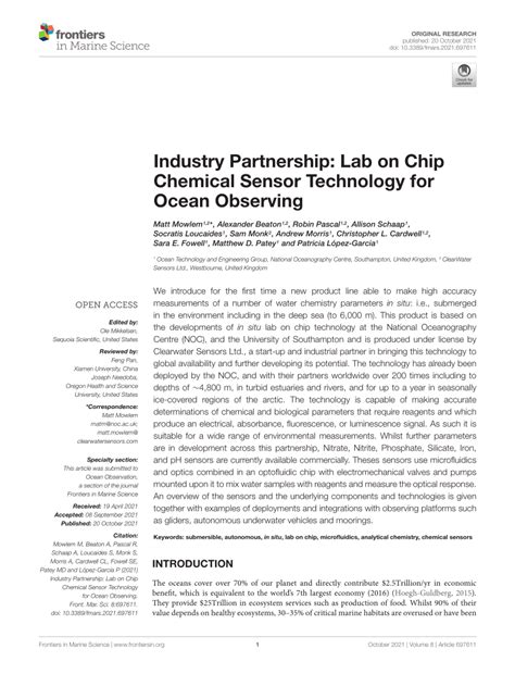 PDF Industry Partnership Lab On Chip Chemical Sensor Technology For Ocean Observing