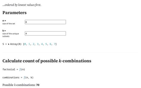 Generating K Combinations Steve Observable