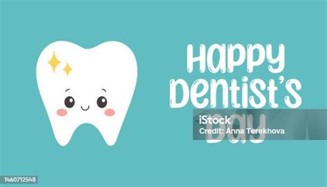 치과 의사의 날 포스터 반짝이는 귀여운 만화 이빨이 웃고 있다 구강 전문의의 직업 세계와 국경일 2월에 대한 스톡 벡터 아트 및 기타 이미지 Istock