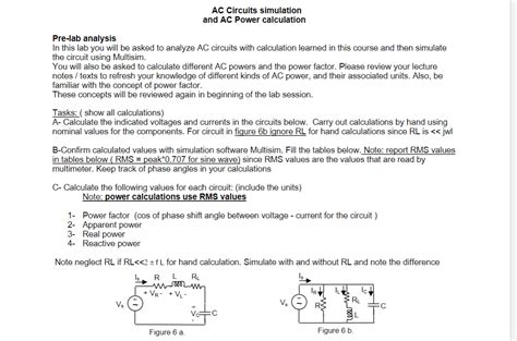 Ac Circuits Simulation And Ac Power Calculation Pre Lab Course Hero