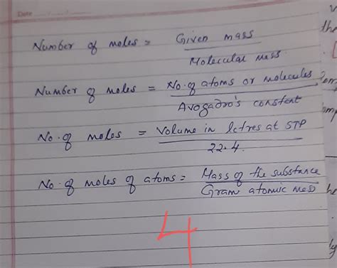 Calculation Of Number Of Moles Chemistry Notes Teachmint