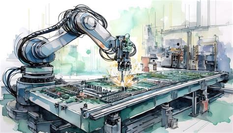 A Robotic Arm Precisely Welds Components Onto A Circuit Board In A Modern Automated Factory