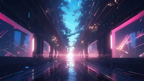 Sci Background Fi City With Neon Lights On The Floor 3d Illustration