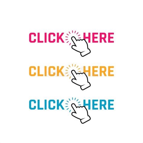 hand pointer clicking click here button vector round shape click here
