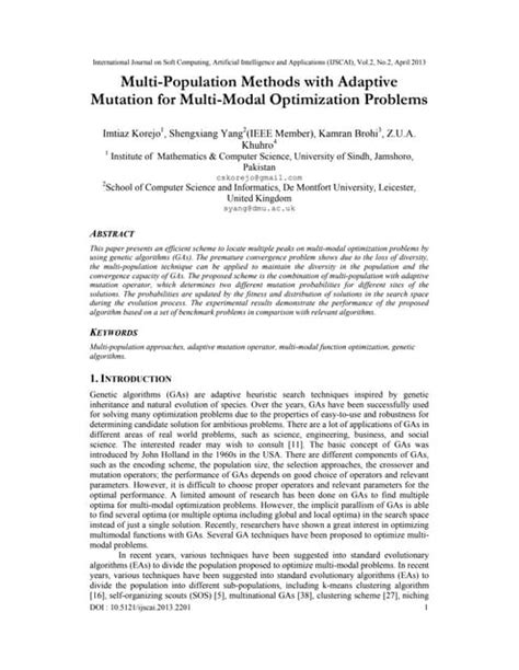 Multi Population Methods With Adaptive Mutation For Multi Modal