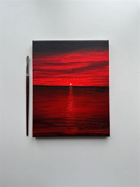 Original Red Sunset Seascape Painting 8x10 Acrylic Art Etsy