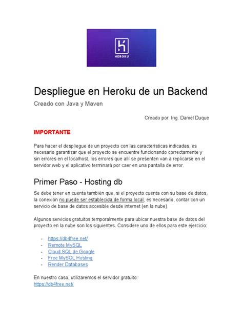 Despliegue En Heroku De Un Backend Pdf Mi Sql Computación En La Nube
