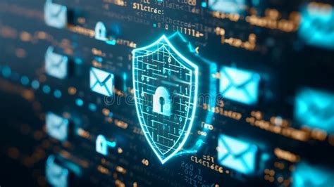 futuristic cybersecurity shield icon with binary code and warning