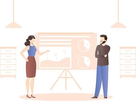 Male And Female Employee Discuss About Presentation Data Analytics Man Vector Data Analytics