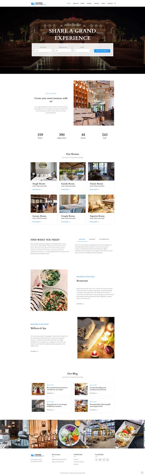 Fivestar Hotel Booking Bootstrap Html Template Behance