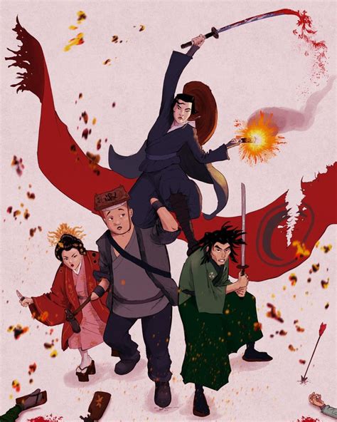 Some People Are Standing In The Snow With Their Arms Around Each Other And Holding Swords