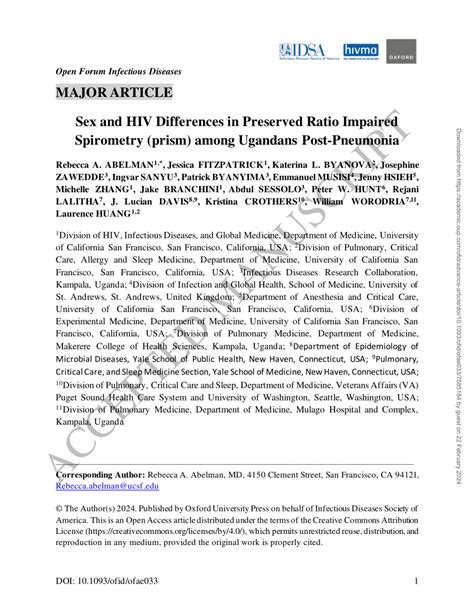 Pdf Sex And Hiv Differences In Preserved Ratio Impaired Spirometry