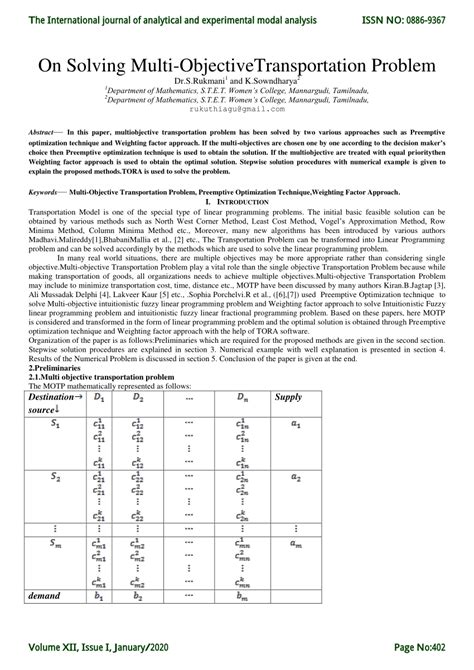 Pdf On Solving Multi Objectivetransportation Problem