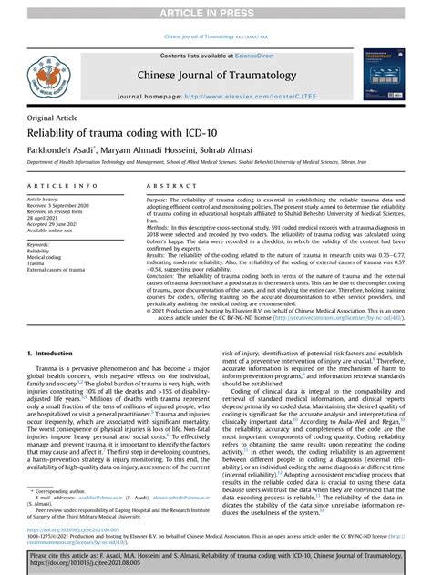 Pdf Reliability Of Trauma Coding With Icd 10