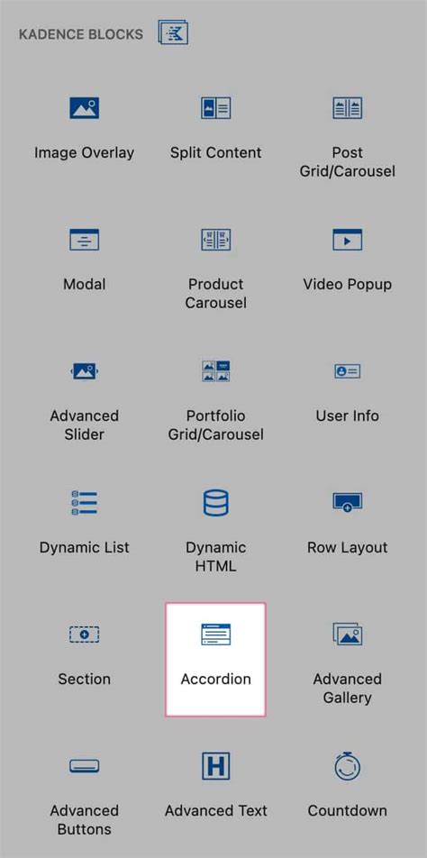 accordion block kadence wp documentation
