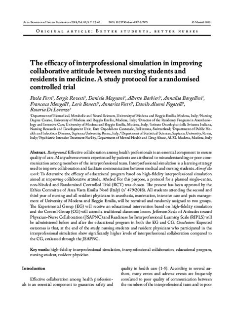 Pdf The Efficacy Of Interprofessional Simulation In Improving